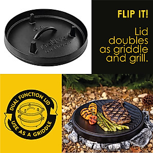 NATIVO 6QT Pre-Seasoned Outdoor Cast Iron Dutch Oven Pot with Multipurpose Lid, Dutch Oven for Camping and Outdoor Cooking using Fire and Coals, With Legs and Reversible Lid Grill