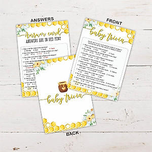 30 Honey Bee Themed Baby Shower Game Cards with an Answer Card, Baby Trivia double sided (5 X 7 inches)-（BABYYX-008）
