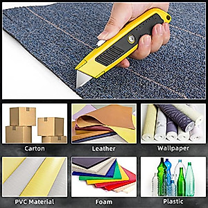 DIYSELF 2 Pack Box Cutter Retractable Set, Retractable Utility Knife with 50 Pack Utility Knife Blades, SK5 Steel Box Cutter Blades, Heavy Duty Utility Knife for Carton, Cardboard and Box (Yellow)