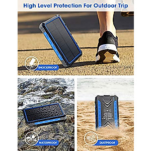 Solar Power Bank 36000mAh, Qi Wireless Charger, DJROLL Portable Solar Charger with Dual USB & Type-C Port 5V/3A Output, IP66 Waterproof Powerbank, Flashlights Cell Phone Charger for Camping Outdoor