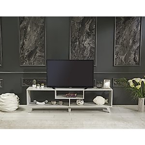 Petfu Mid Century Modern 67'' TV Stand,Media Console,Open Shelving,Entertainment Centre TV Unit for 65'',55'',50'',40'',Living Room,Bedroom,Entertainment Place,Solid Wood,Grey