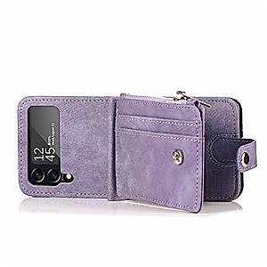 TopFunny Cases for Galaxy Z Flip 3 Wallet Case with Card Holder Retro 2 in 1 Detachable Zipper Flip Wallet Kickstand Premium PU Leather Protective Cover for Samsung Galaxy Z Flip 3 5G 2021 Purple