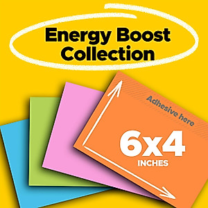 Post-it Super Sticky Notes,6x4 in, 8 Pads, 2x the Sticking Power, Energy Boost Collection, Recyclable (622-8SSMIA) , 1 7/8" x 1 7/8" , Assorted