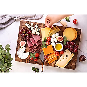 Weekolor, Medium Butcher Block Cutting Board, Teak Wood End Grain, Thick Prep Station 17.3x11.6x1.5 in, Juice Groove, Reversible Charcuterie Board, Vegetable, Bread, Cheese Board (Gift Box Included)