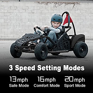 FRP Baja-X 48V 1000W Brushless Electric Go Kart, 3-Speed Setting Go Kart W/Forward & Reverse, Racing Go Cart Up to 20 mph W/Foot Pedal & Foot Break, Go Cart Support Up to 175 Lbs