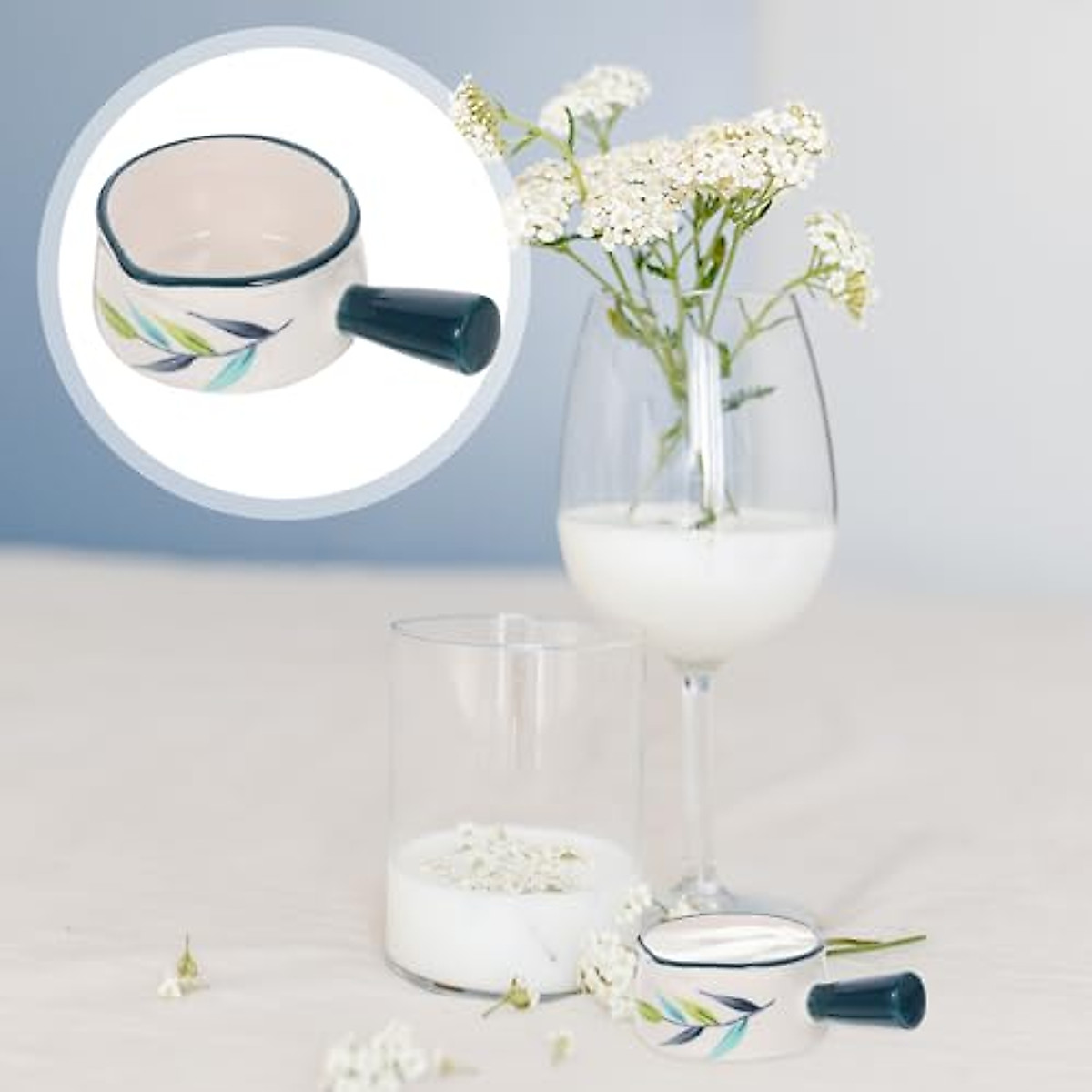 Veemoon Ceramic Milk Cup Coffee Warmers Chocolate Melter Pot Butter Melting Pot Cheese Pot Small Soup Pot Small Dipping Bowls Ceramic Sauce Pan Mini Ceramic Saucepan Mini Sauce Pan Enamel