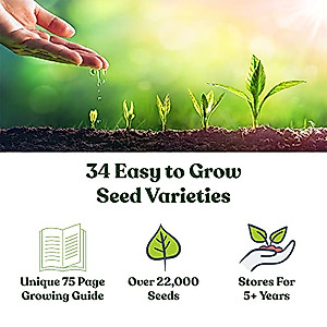 22,000 Non GMO Heirloom Vegetable Seeds, Survival Garden, Emergency Seed Vault, 34 VAR, Bug Out Bag - Beet, Broccoli, Carrot, Corn, Basil, Pumpkin, Radish, Tomato, More
