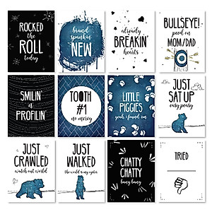 JumpOff Jo - Baby Bundle: Baby Swaddle Blanket & 24 Milestone Cards - Photoshoot Props, Soft Breathable Baby Blanket, 47" x 47" (Bear Blue)