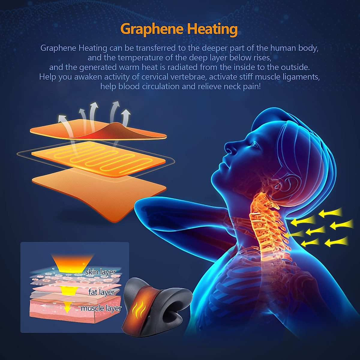 Cozyhealth Neck Stretcher for Neck Pain Relief, Heated Cervical Traction Device Pillow with Graphene Heating Pad, Neck and Shoulder Relaxer for TMJ Pain Relief and Cervical Spine Alignment (Black)