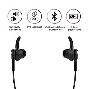 Monster iSport Spirit, Wireless Headphones, Bluetooth 5.0 Headphone, Built-in Mic, 8-10 Hours Playtime, HD Bass Stereo Wireless Sport Earbuds, Magnetic Connection for Sports