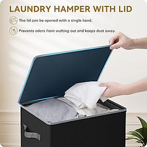 SOLEDI Laundry Basket with Wheels, Laundry Hamper with Lid 90L(23.8 gal), Clothes Hamper with Bag Removable - Rolling Laundry Basket, Move Smoothly- Suitable for Apartment, Bathroom, Bedroom, Dorm