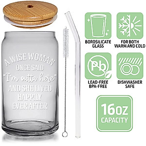 9CLEVER A Wise Woman Once Said I'm Outta Here - Retirement Gifts for Women, Coworker - Retirement Going Away Goodbye - Farewell Gifts for Coworkers, Funny Retirement Gift for Man, 16 Oz Can Glass