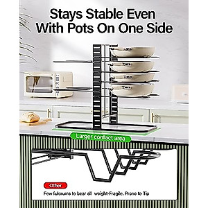 Pantasia Pots and Pans Organizer - [Truly Balanced, 8-Tier Adjustable] Pots and Pans Rack Organizer for Cabinet, Frying pan, Bakeware, Lid, Dishes, Kitchen Organizers and Storage