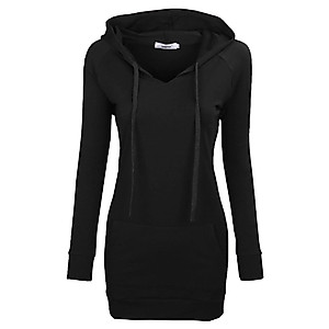 BEPEI Tunic Hoodies, Womens Long Sleeve Sweatshirt String With Pocket Fall Tops Fashion 2024 Trendy Hooded Shirts V Neck Sweaters for Leggings Dressy Casual Vacation Holiday Clothes Black XL