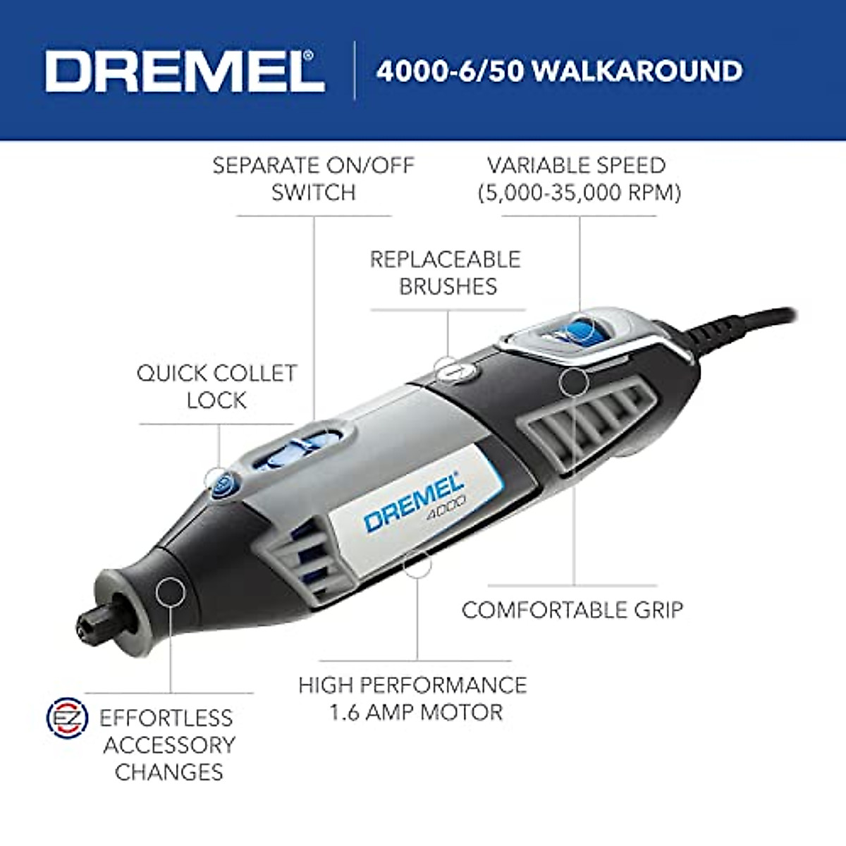 Dremel 4000-6/50 High Performance Rotary Tool Kit with Flex Shaft- 6 Attachments & 50 Accessories- Grinder, Mini Sander, Polisher, Engraver- Perfect for Routing, Cutting, Wood Carving