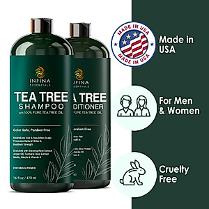 Tea Tree Shampoo and Conditioner Set - Deep Cleansing, Strengthening and Shine-Boosting Formula for Dry Scalp - For Men & Women - 16 fl oz each