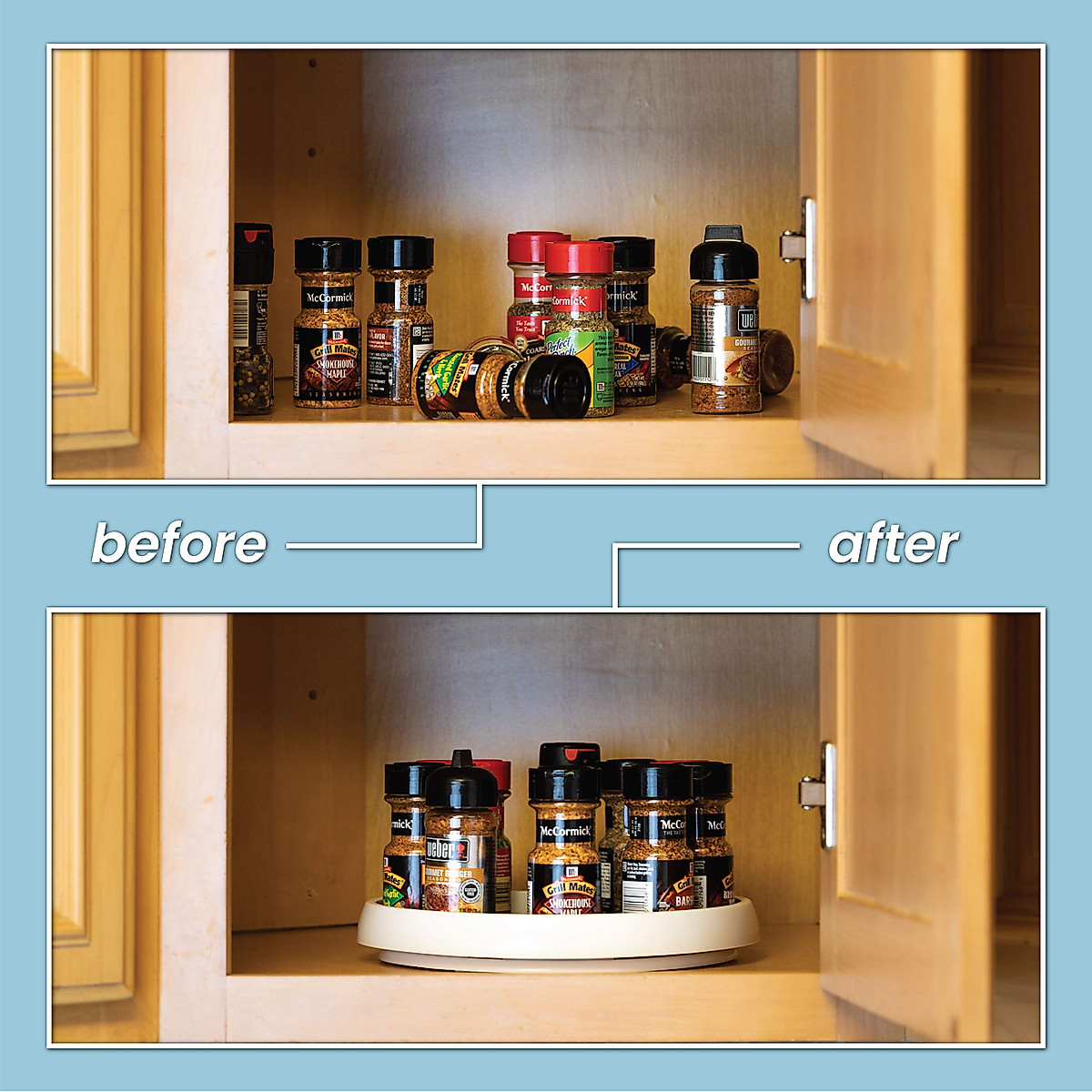 Homeries Lazy Susan Turntable (12 Inches) - Single Round Rotating Kitchen Spice Organizer for Cabinets, Pantry, Bathroom, Refrigerator - Non-Skid Surface & Rimmed Edge 2 Pack