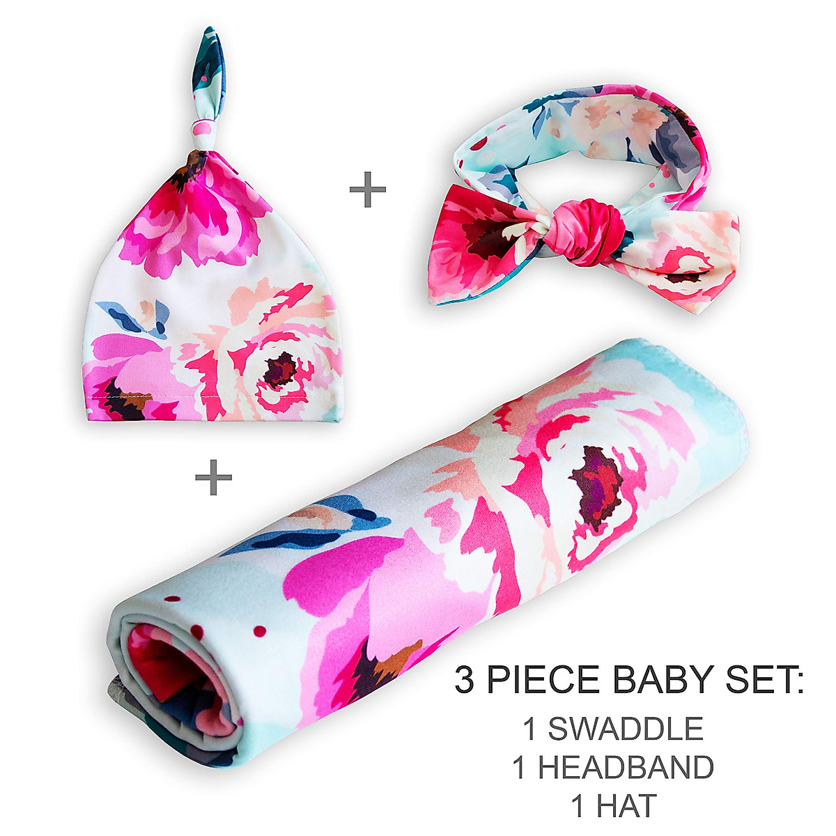 Little Bubbles Baby Swaddle Blanket & Headband Set - Pink Floral Pattern - Newborn Girl Swaddle - Modern Style - Unisex - One Size