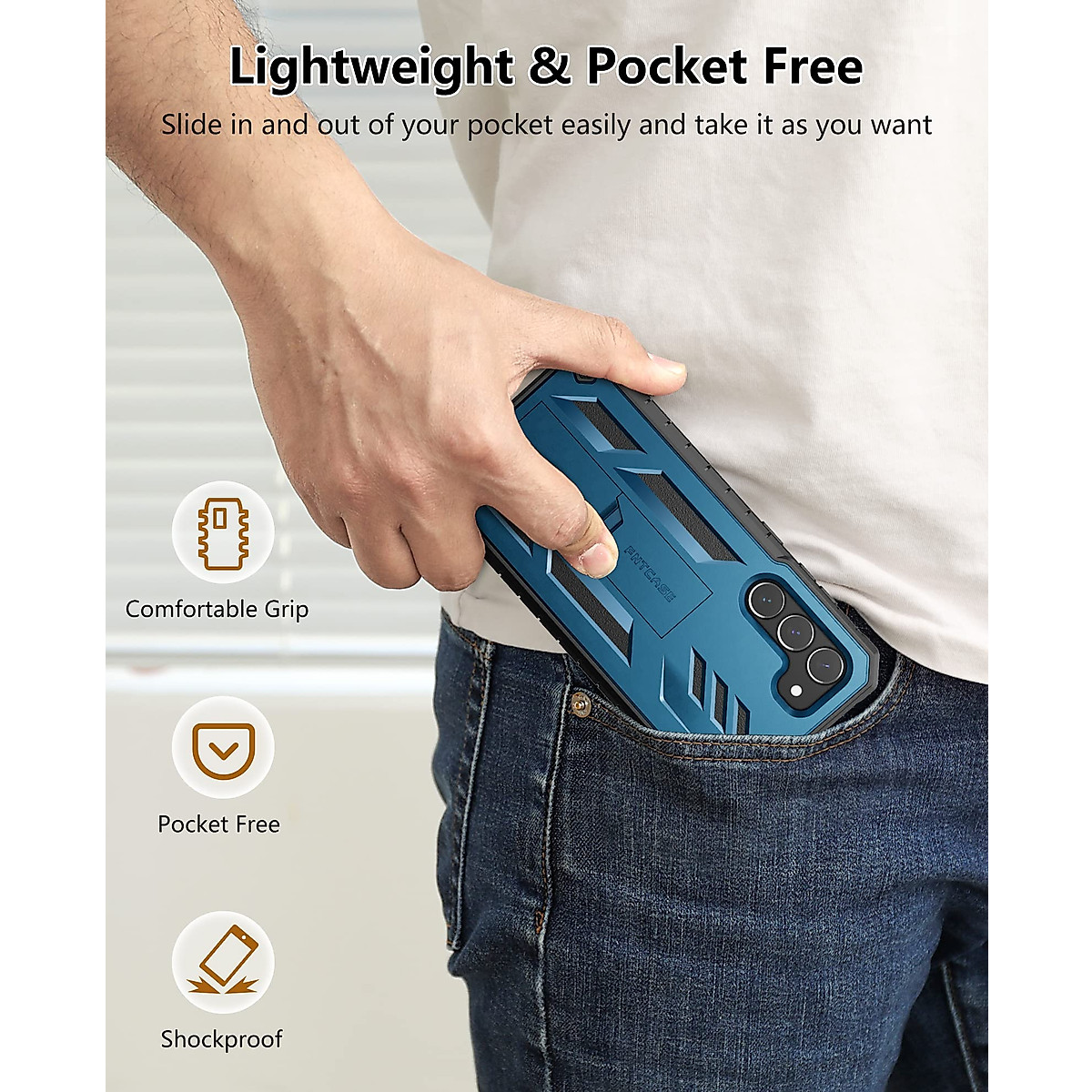 FNTCASE for Samsung-Galaxy S23+Plus Case: Dual Layer Protective Textured Cover & Rugged TPU Shell with Kickstand | Military Grade Drop Protection | Heavy Duty Cell Phone Protector(Blue)