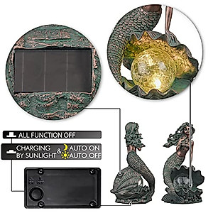 TERESA'S COLLECTIONS Mermaid Garden Sculptures & Statues, Outdoor Fairy Statue, Solar Garden Fairy Decor, Garden Figurines Lawn Ornaments for Patio Yard Decorations (Bronze)