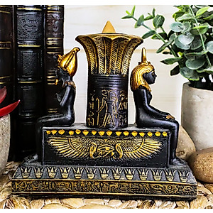 Ebros Ancient Classical Egyptian Black and Gold Seated Isis and Osiris Pillar Candle Holder Figurine Candleholder Home Decor Statue As Decorative Sculpture Gods and Goddesses of Egypt Collectible