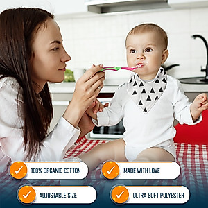 TOONTINY Baby Bandana Bibs Boy & Girl - Pack of 10 Baby Bibs 100% Organic, Super Absorbent Unisex Adjustable Bandanna Drool Bibs - Toddler Teething Bibs for Newborn & Infant Babies