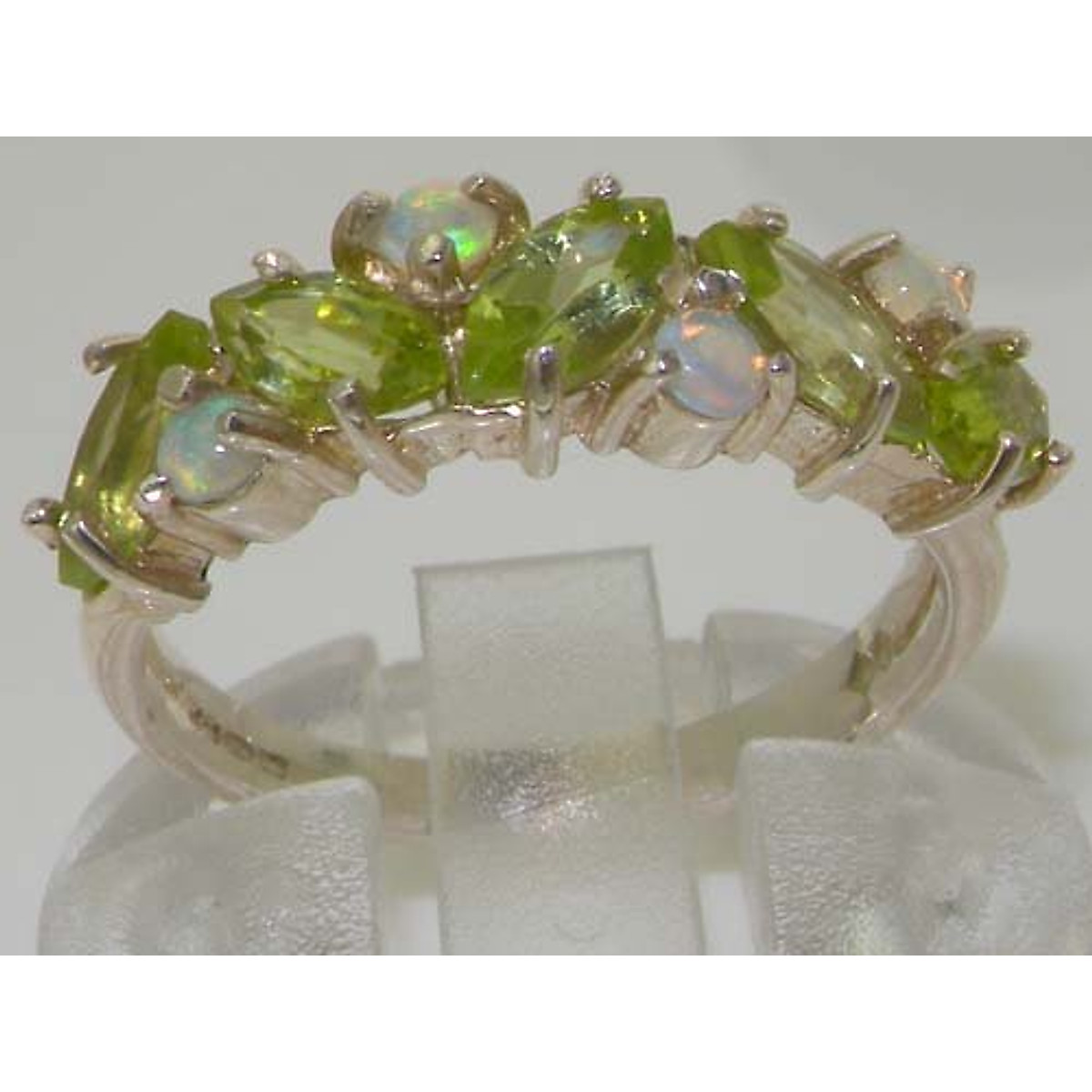 LetsBuyGold 925 Sterling Silver Natural Peridot & Opal Womens Wedding Ring - Size 10.5