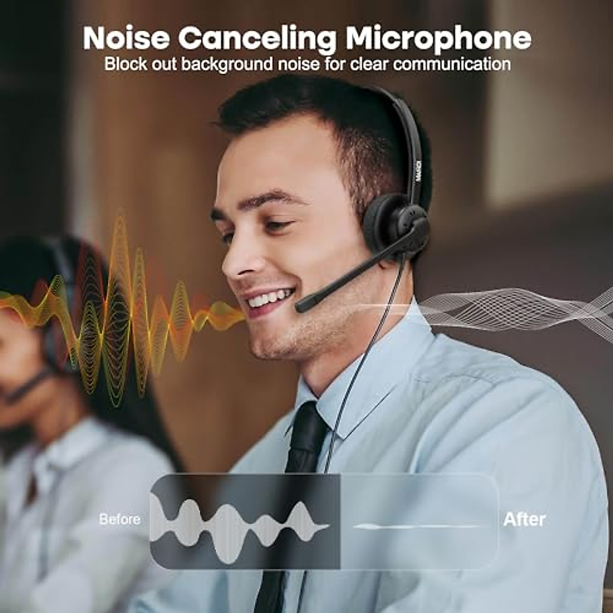 MAIRDI Phone Headset with Noise Canceling Microphone, Call Center Office Headset with RJ9 Jack & 3.5mm Connector for Landline Deskphone Cell Phone PC Laptop, Telephone Headset Work for Polycom