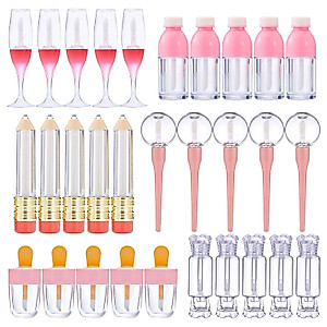 Vankcp 30 Pcs Cute Empty Lip Gloss Tubes, 6 Styles Lip Glaze Tubes Novelty Red Wine Glass Lip Oil Bottles Empty Lip,Refillable Lip Balm Containers for Women Girls DIY(5/8/10ML)