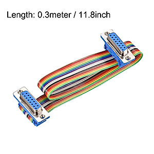 uxcell IDC Rainbow Wire Flat Ribbon Cable DB15 Female to DB15 Female Connector 2.54mm Pitch 11.8inch Length
