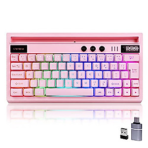 CTBTBESE Wireless RGB Backlit Gaming Keyboard, Ultra-Compact 61 Keys with Phone Stand, Waterproof for PC/Mac Gamer, Typist, Travel(Pink)…