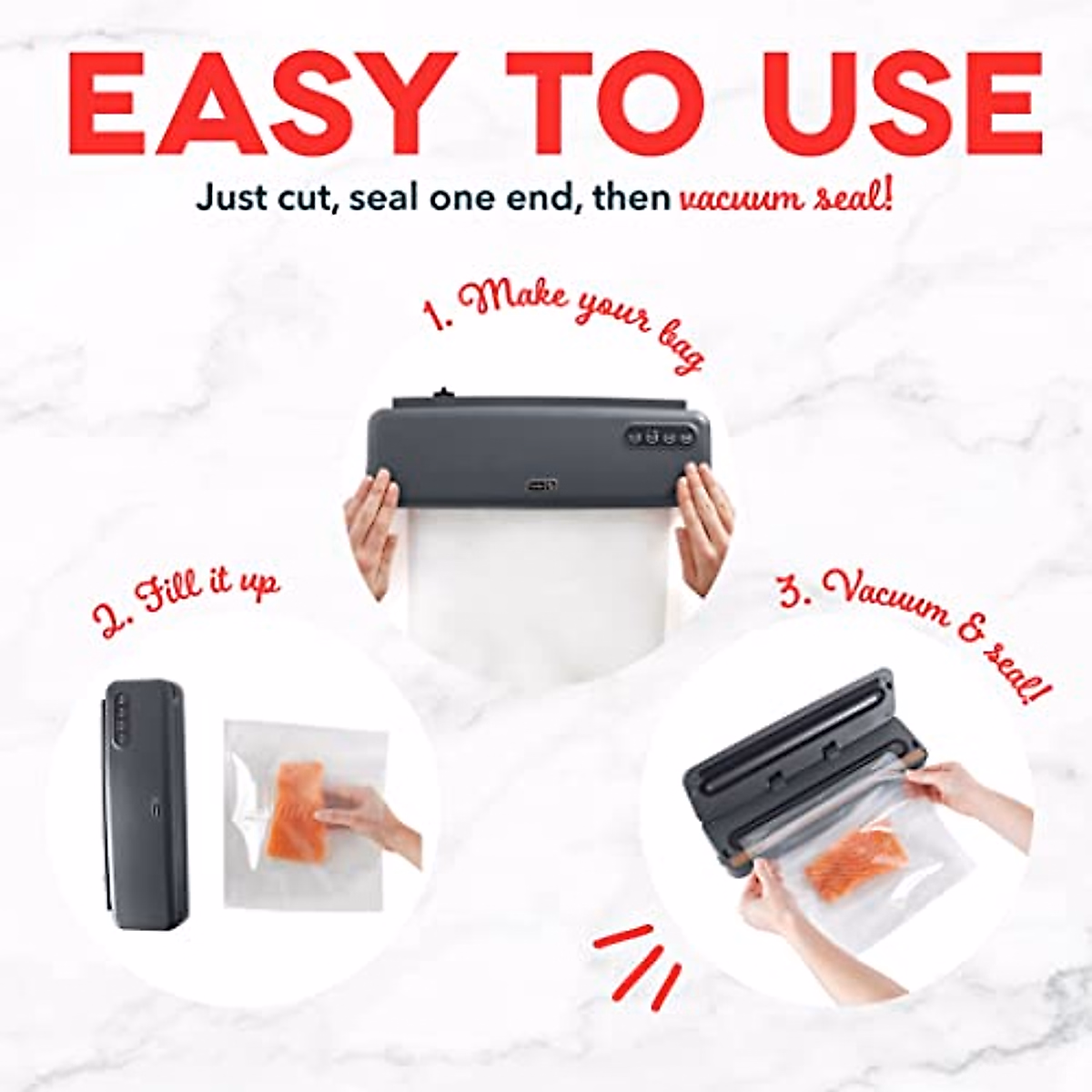DASH SuperSeal™ Vacuum Sealer for Food Storage and Sous Vide, Perfect for Preserving Fresh Ingredients, Single Use & Reusable Bags and Cutter Included - Grey