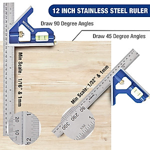 WORKPRO Rafter Square and Combination Square Tool Set+WORKPRO 6"(2) and 4-1/2"(2) Bar Clamps Set