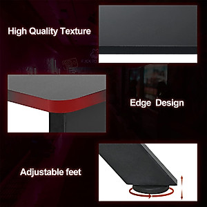 PayLessHere Computer Gaming Desk 35 Inch Z-Shaped PC Computer Desk Ergonomic Gaming Table Gamer Workstation Headphone Hook, Red