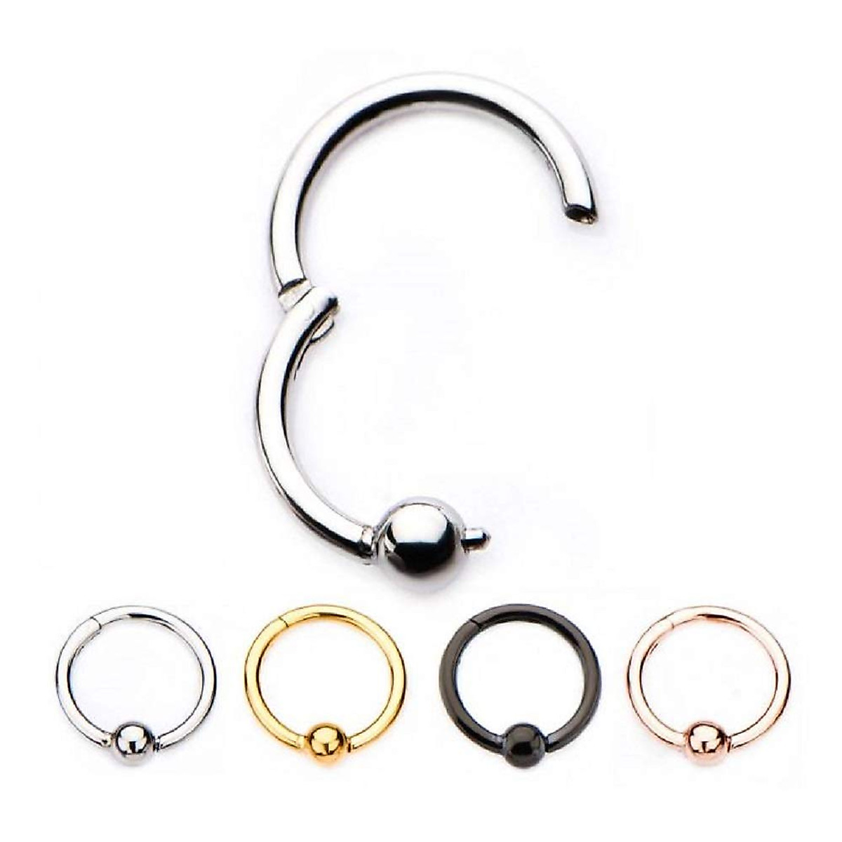 Pierced Owl 16GA Stainless Steel Ball Center Septum Cartilage Helix Daith Tragus Lip Hinged Segment Ring (Silver Tone, 10mm Diameter)