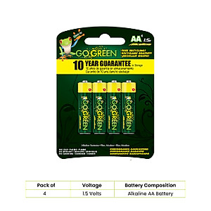GoGreen Power (24001) Eco Friendly Alkaline AA Batteries - No Lead, Cadmium or Mercury - Pack of 4