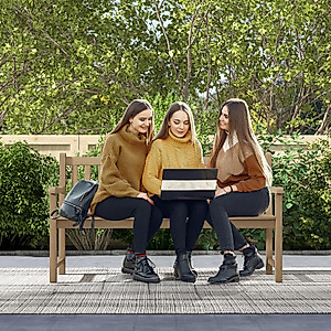 Tangkula 62" Outdoor Teak Wood Bench, 3-Person Garden Patio Bench with Backrest, Armrests and Slatted Seat, Porch Bench for Yard, Lawn, Deck and Entryway