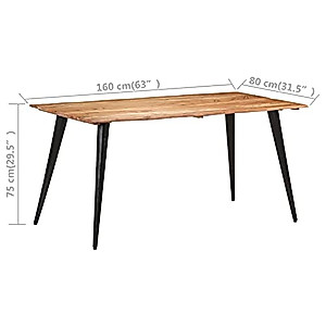 YAFF 63-Inch Dining Table, Solid Wood Dining Table with Steel Legs, Rustic Natural Finish Kitchen Desk, Easy Assembly, Natural & Black
