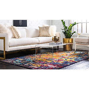 Unique Loom Estrella Collection Dark Colors, Modern, Abstract, Distressed Area Rug, 7 ft x 10 ft, Multi/Navy Blue