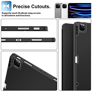 Supveco New iPad Pro 12.9 Inch Case 2022/2021 (6th/5th Gen) with Pencil Holder [Support iPad 2nd Gen Pencil Charging/Pair],Trifold Stand Smart Case with Soft TPU Back,Auto Wake/Sleep-(Black)