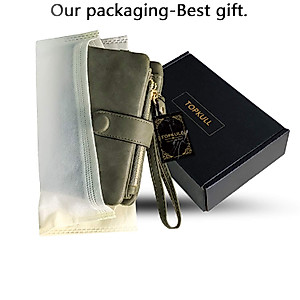 Ladies Wallet RFID Blocking Women Leather Wristlet, Army Green, Size Medium