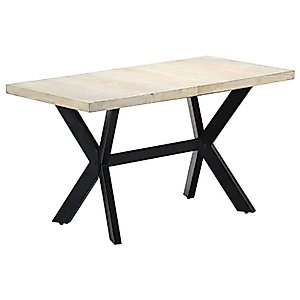 vidaXL Solid Bleached Mango Wood Dining Table Kitchen Dinner Dining Room Home Office Indoor Furniture Meal Restaurant Table Side End Stand 55.1"