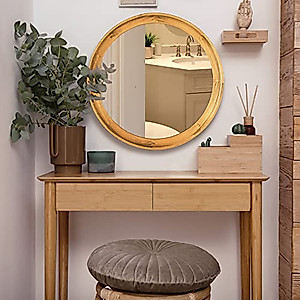 JIYUERLTD 14inches Wall Mirror Wood Retro Round Mirror Decorative HD Mirror for Bathroom Entryways Living Rooms and Powder Room,Bedroom