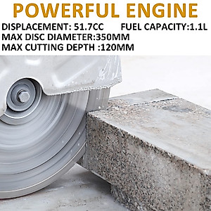 HIGOSPRO 1300W 14 Inches Concrete Saw Gas Powered Cut-Off Saw with EPA 51.7cc, petrol concrete saw, 4.8" Cut Depth and 2 Stroke Gasoline Grinder With Diamond Blade
