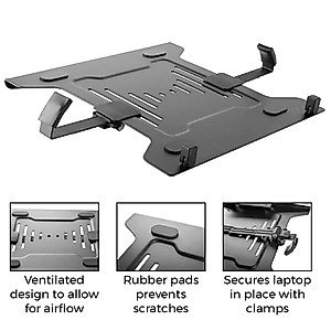 HumanCentric Laptop Mount Tray for Monitor Arms and Stands (Tray Only) | Notebook Arm Mount Tray Fits 75 x 75 and 100 x 100 mm VESA Mount Holes | Fully Secures Laptop