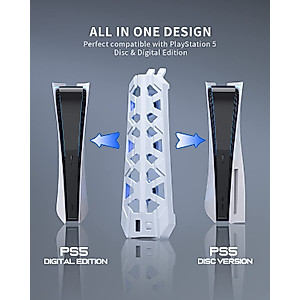 Anspect PS5 Cooling Fan, PS5 Accessories Cooler with High-Performance Cooling Fans(7000RPM), LED Light, Air Balance Blade, USB3.0 Hubs, Efficient Cooling System for PS5 Digital/Disc Edition