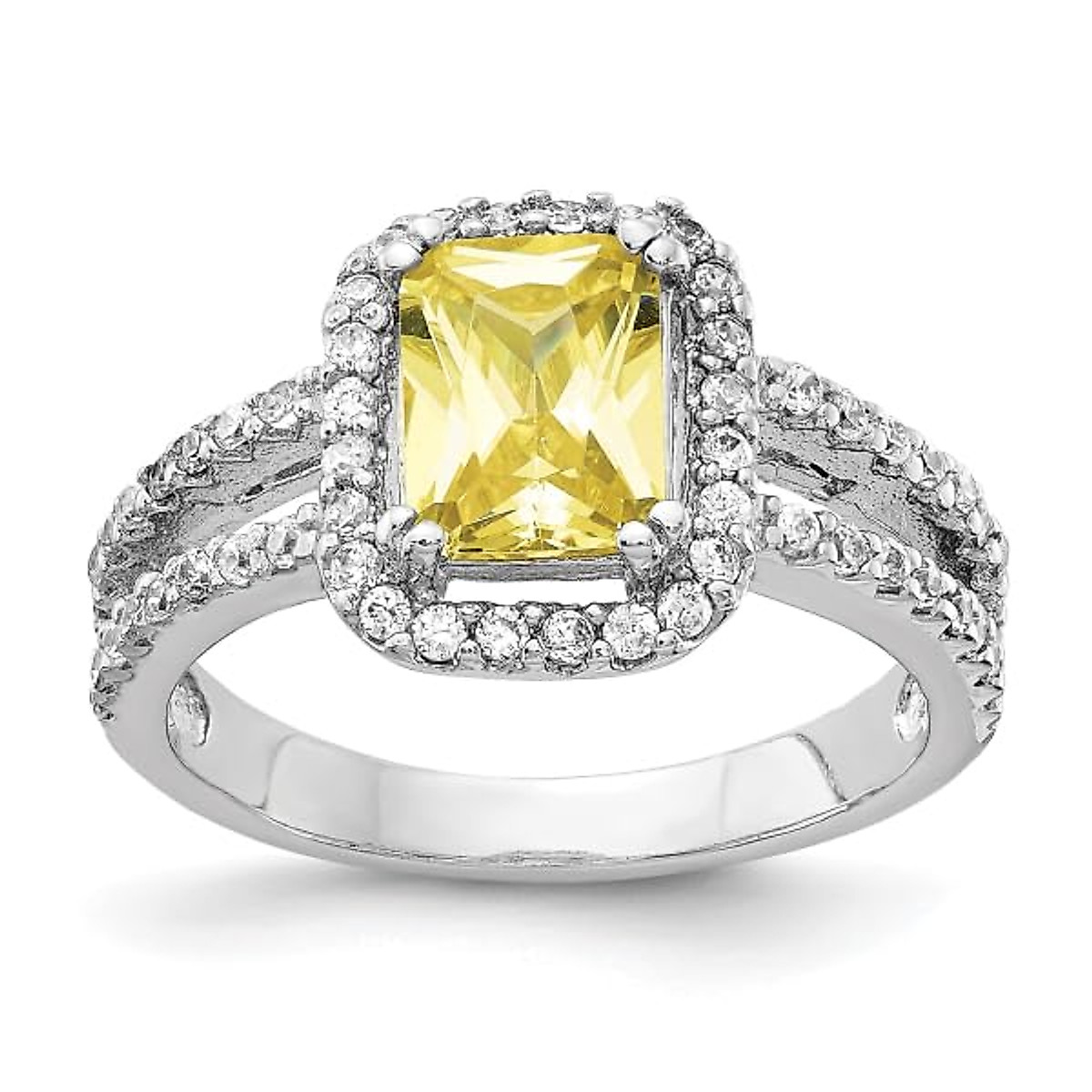 IceCarats 925 Sterling Silver Yellow Cushion-cut White Cubic Zirconia CZ Halo Round Statement Ring Size 7