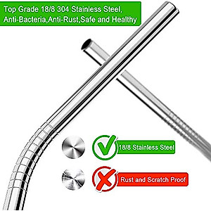 Vinaco Stainless Steel Smoothie Straws, 0.4'' Extra Wide Reusable Metal Drinking Straws for Milkshake, Smoothie, Beverage, Set of 4 with 1 Cleaning Brush