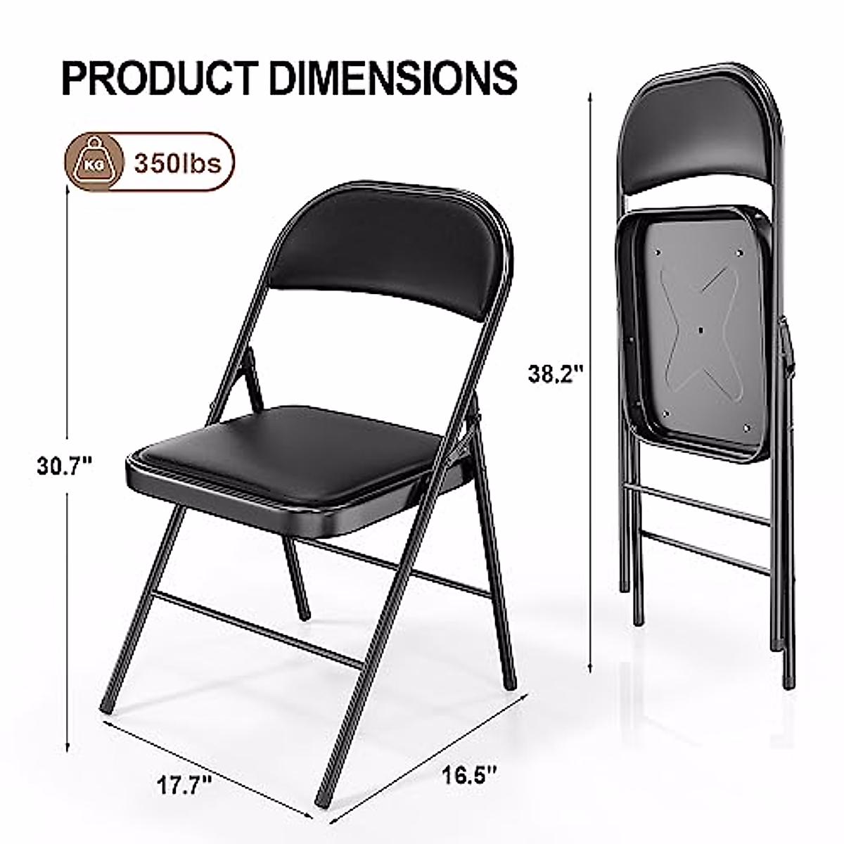 VINGLI 4 Pack Folding Chairs with Padded Seats, Metal Frame with Pu Leather Seat & Back, Capacity 350 lbs, Set of 4, Black