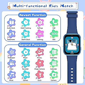 Smart Watch for Girls and Boys Age 6-12 - 24 Games, Video Camera, Music, Alarm - Educational Birthday Gift (Blue)